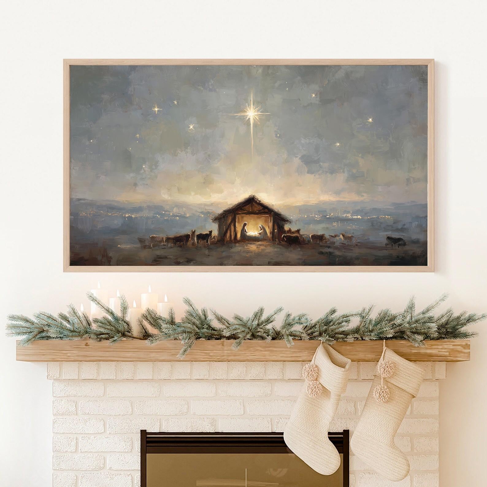 Starry Nativity Scene Frame TV Art | Vintage Christmas Emmanuel ...