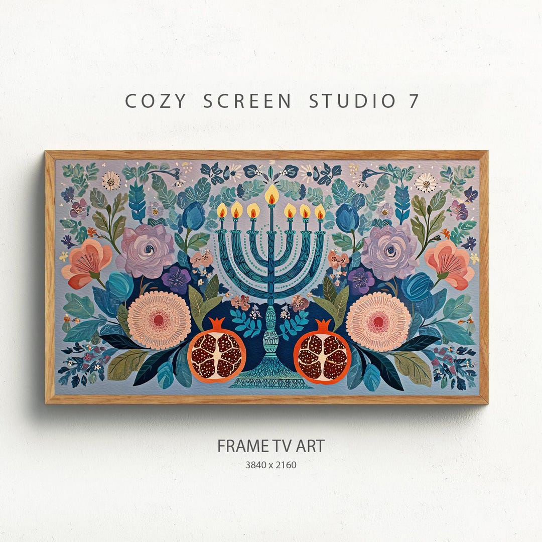Floral Menorah and Pomegranates Frame TV Art (digital Download ...