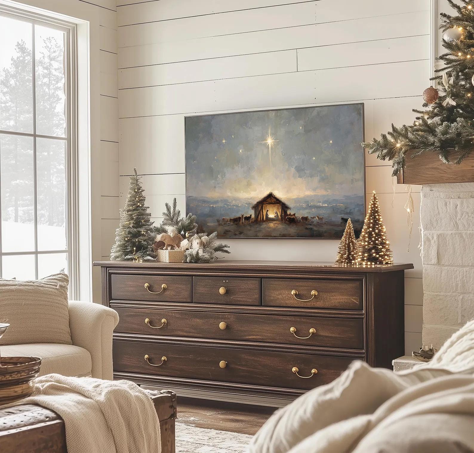 Starry Nativity Scene Frame TV Art | Vintage Christmas Emmanuel ...