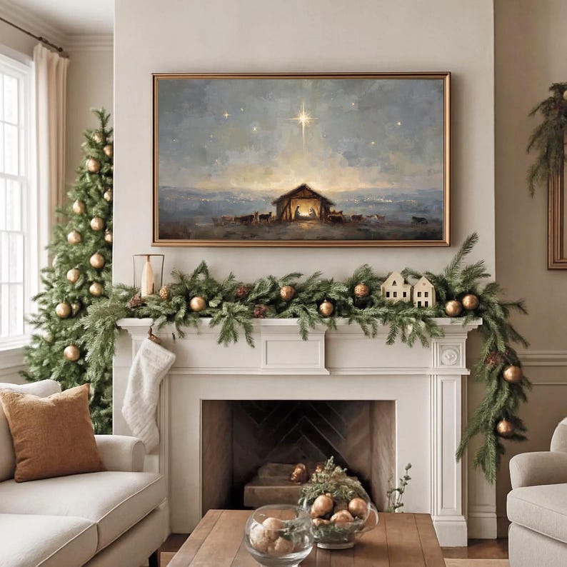 Starry Nativity Scene Frame TV Art | Vintage Christmas Emmanuel ...