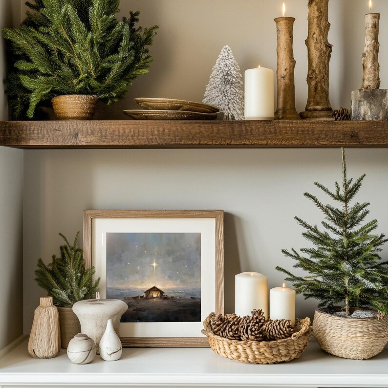 Starry Nativity Scene Printable Wall Art | Vintage Christmas ...