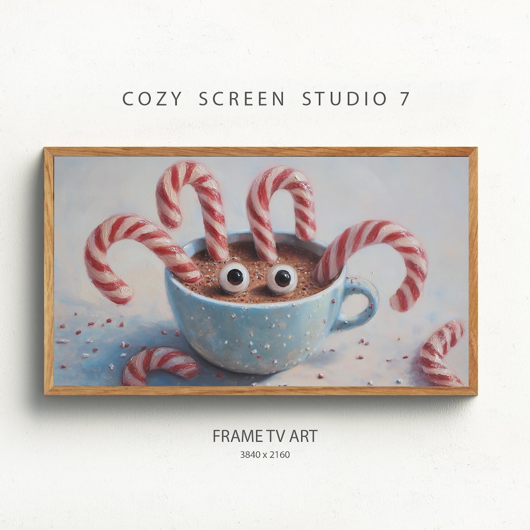 Candy Canes Dipped in Hot Cocoa Frame TV Art | Funny Christmas Painting ...
