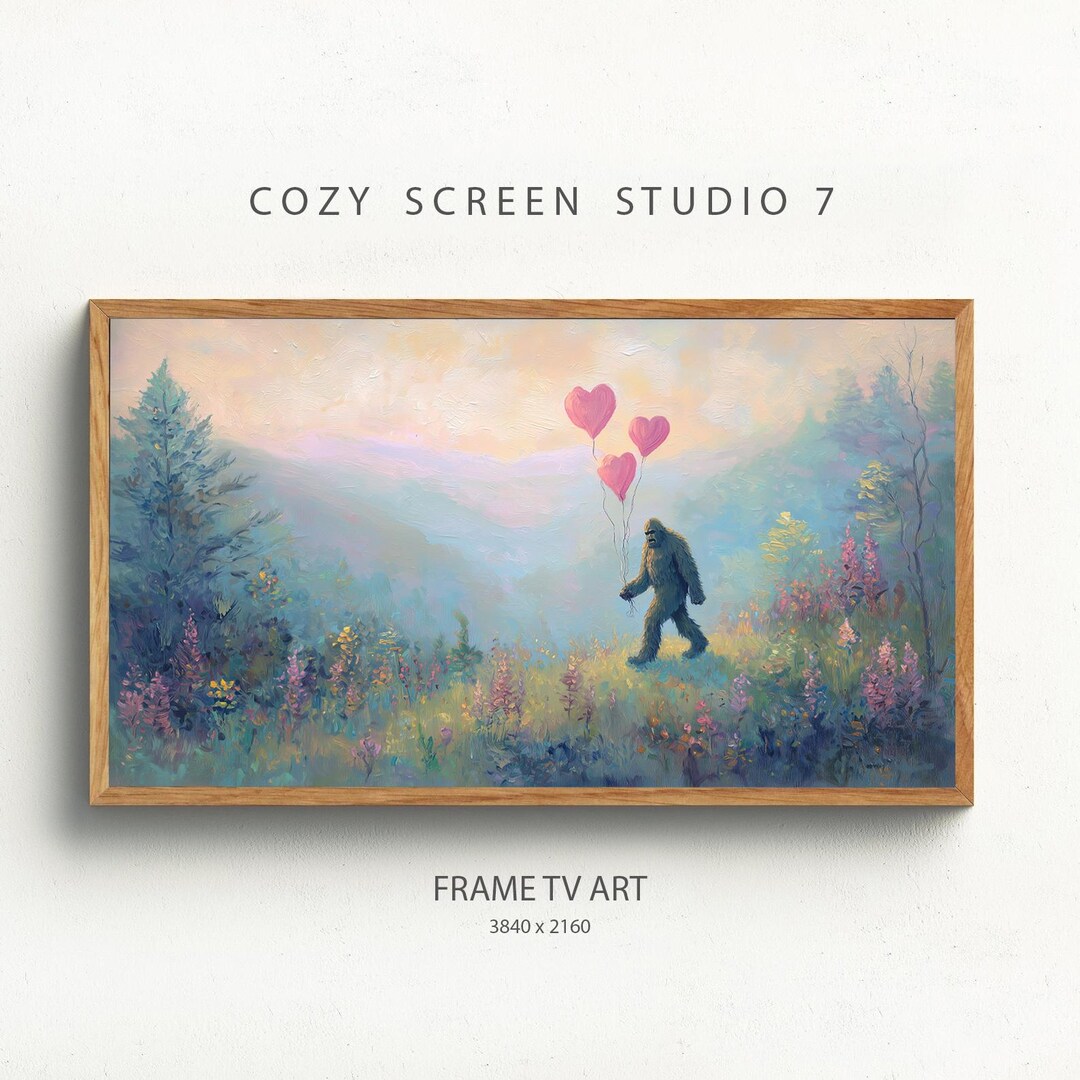 Romantic Bigfoot Frame TV Art | Funny Valentine's Day Painting (digital ...