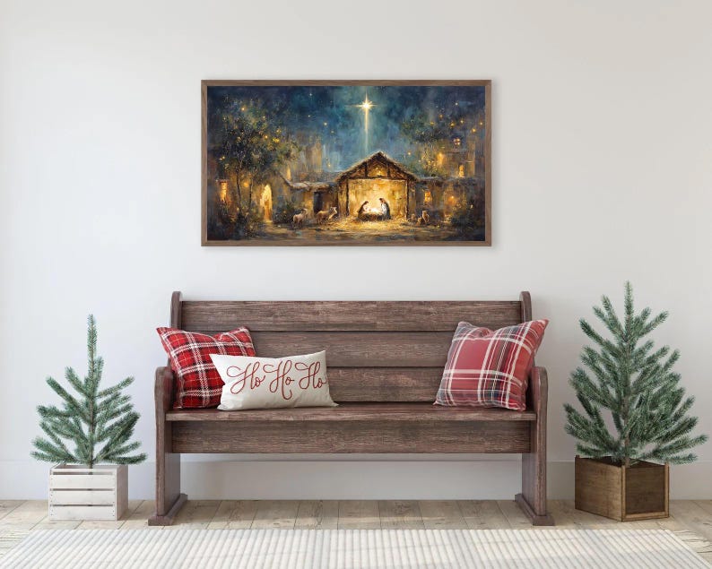 Nativity Scene Frame TV Art, Impressionist Holy Night Painting (digital ...