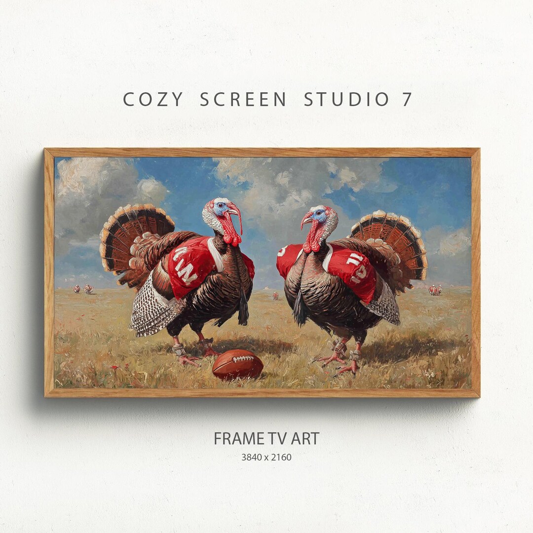 Turkeys Playing Football TV Art (digital Download) | Funny Thanksgiving ...