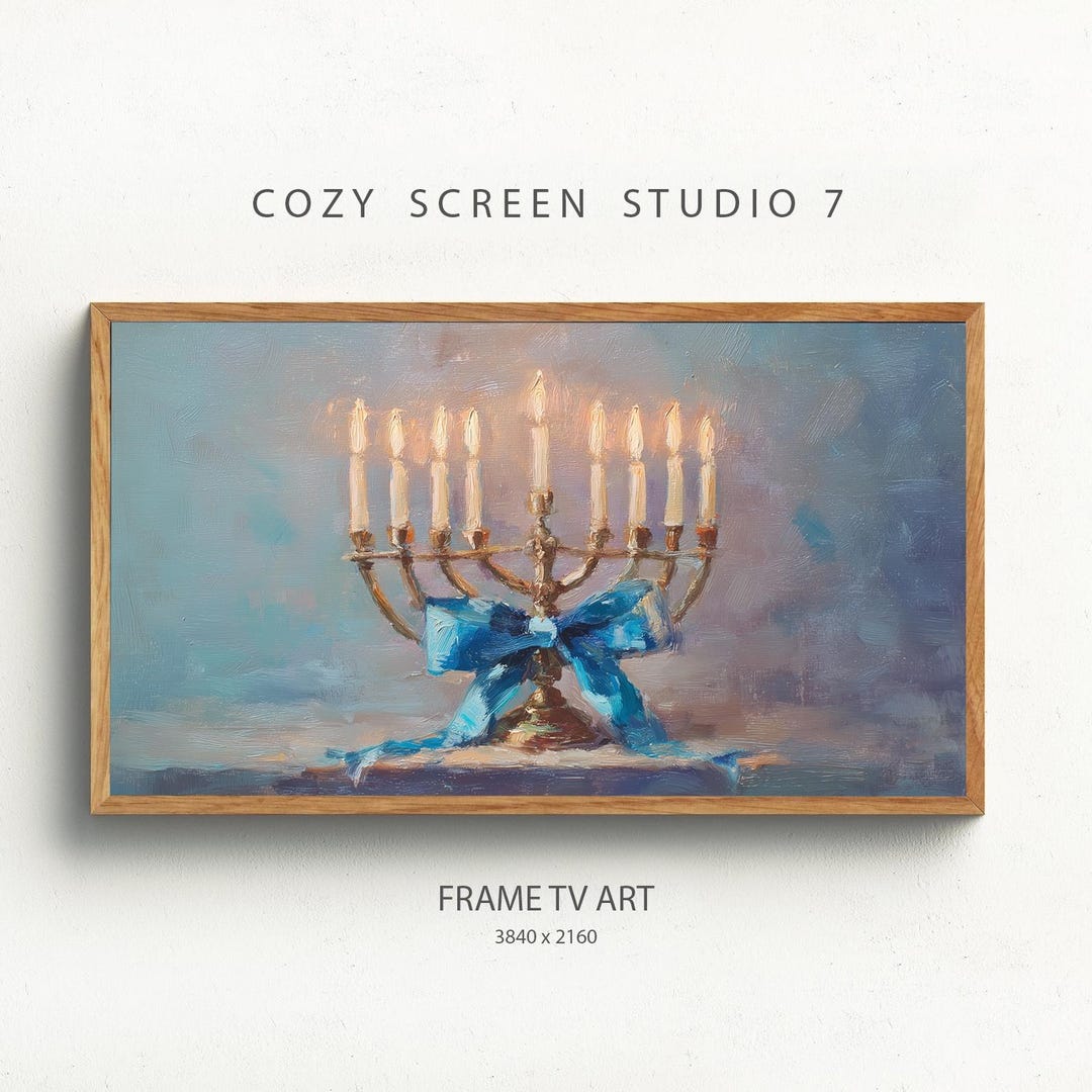 Menorah With Bow Frame TV Art | Hanukkah Jewish Painting (digital ...