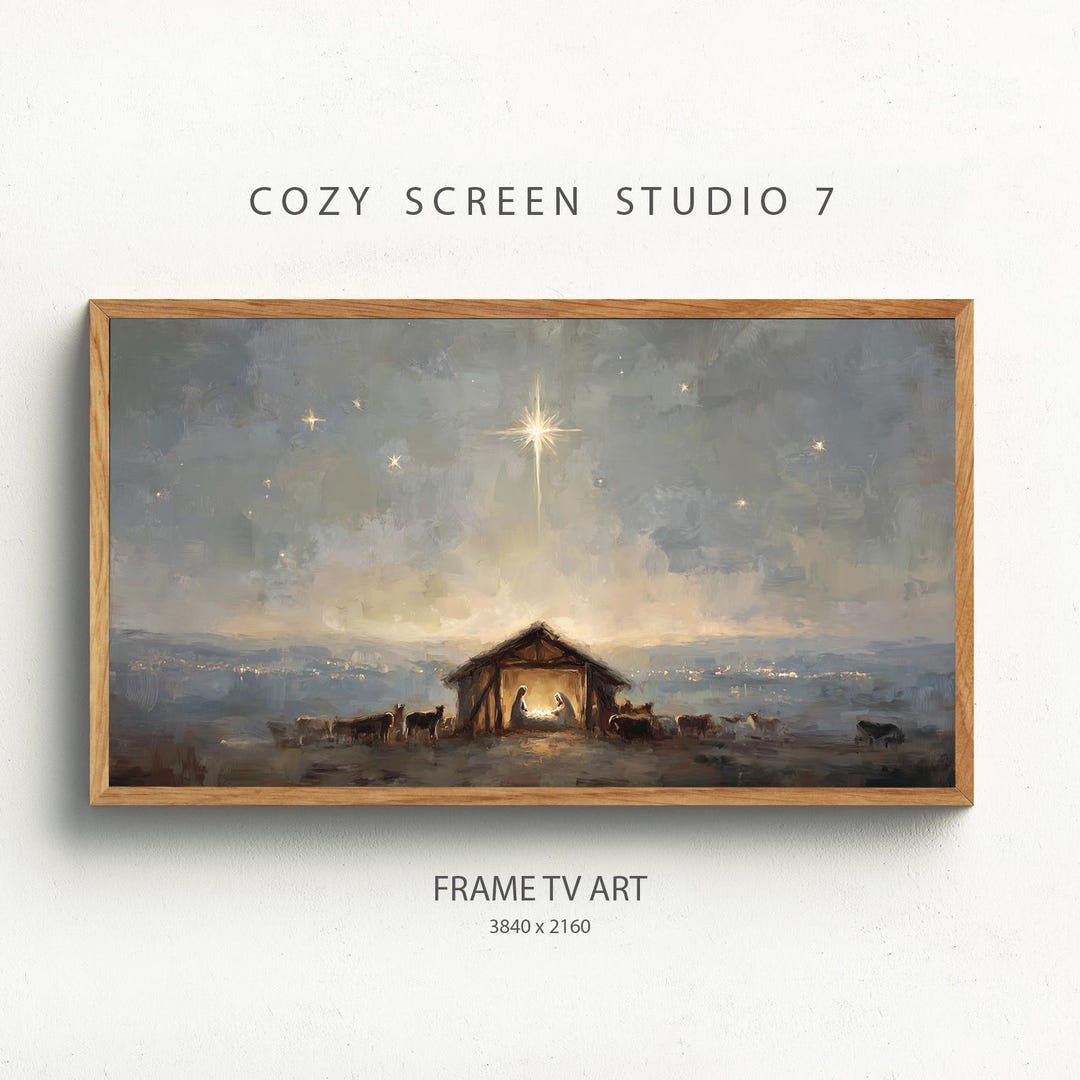 Starry Nativity Scene Frame TV Art | Vintage Christmas Emmanuel ...