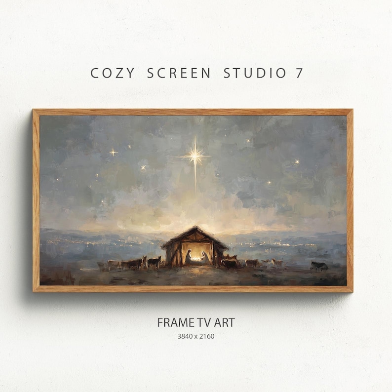 Starry Nativity Scene Frame TV Art | Vintage Christmas Emmanuel ...