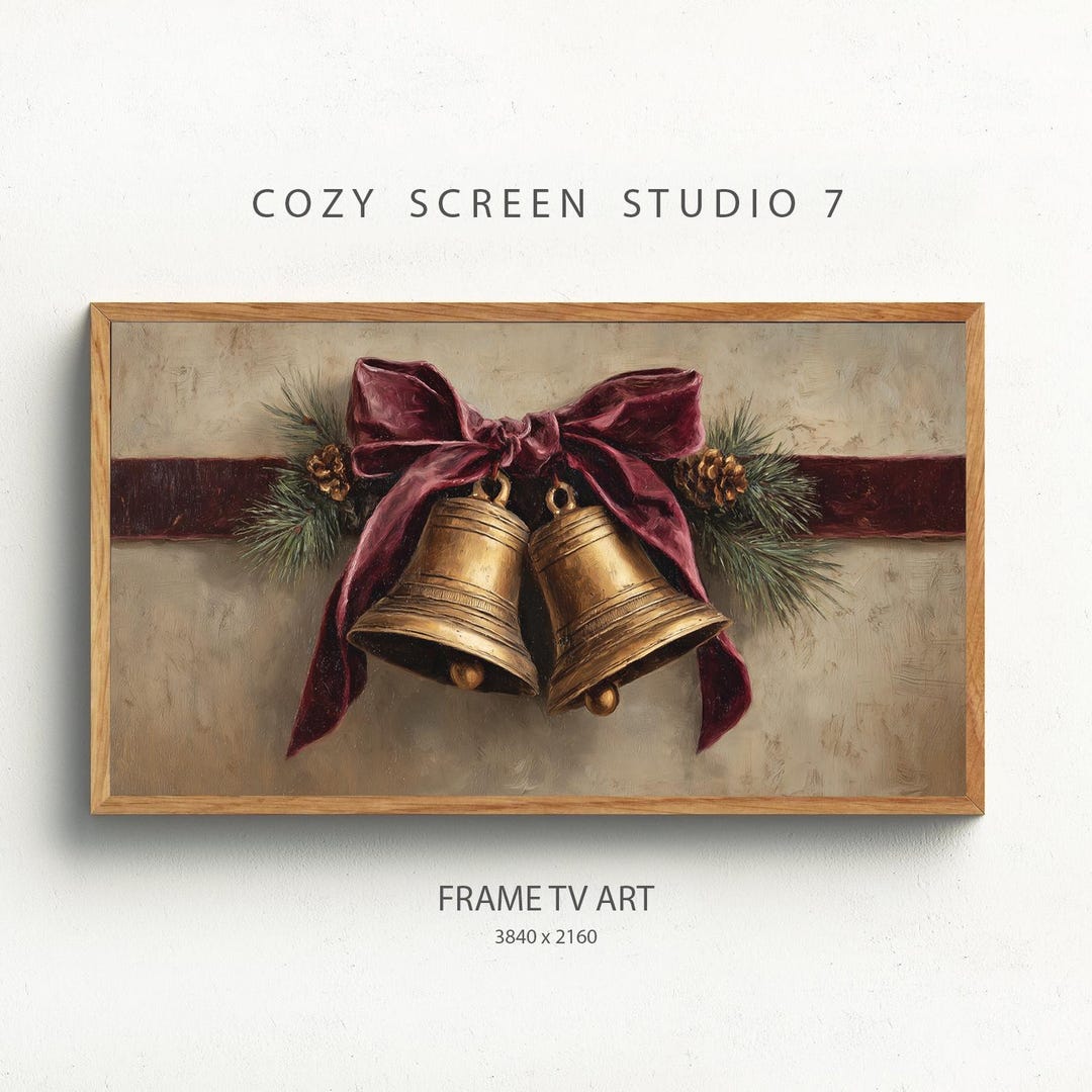 Vintage Christmas Bells Frame TV Art | Moody Holiday Brass Bells Rustic ...