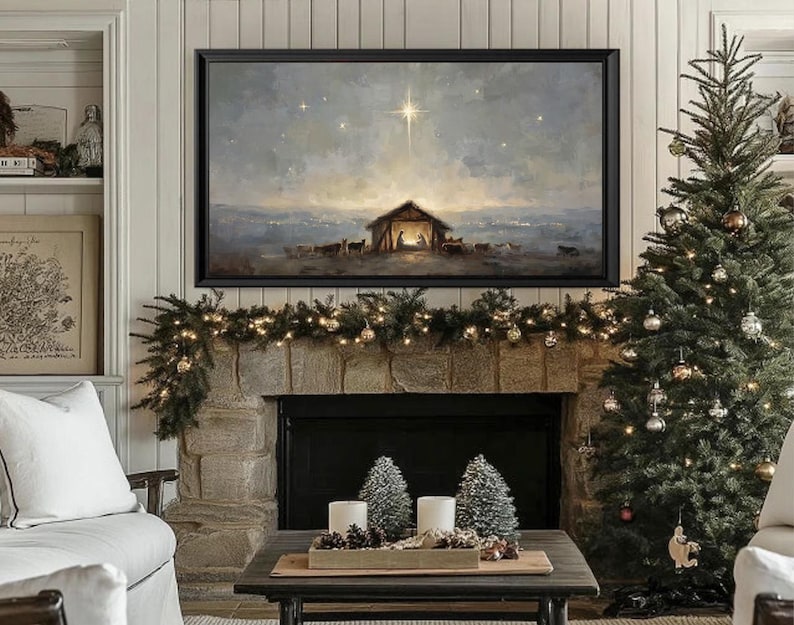 Starry Nativity Scene Frame TV Art | Vintage Christmas Emmanuel ...