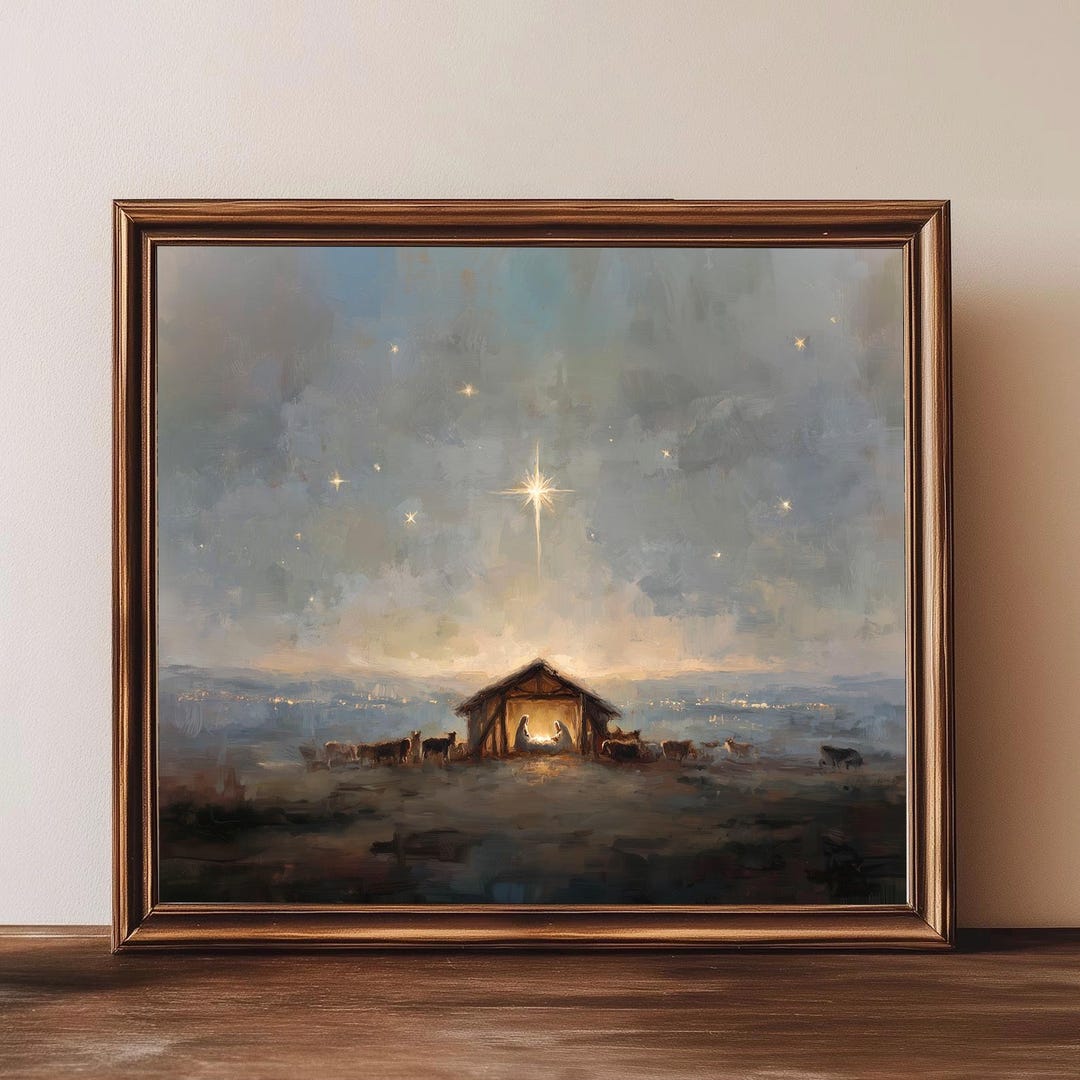 Starry Nativity Scene Printable Wall Art | Vintage Christmas ...