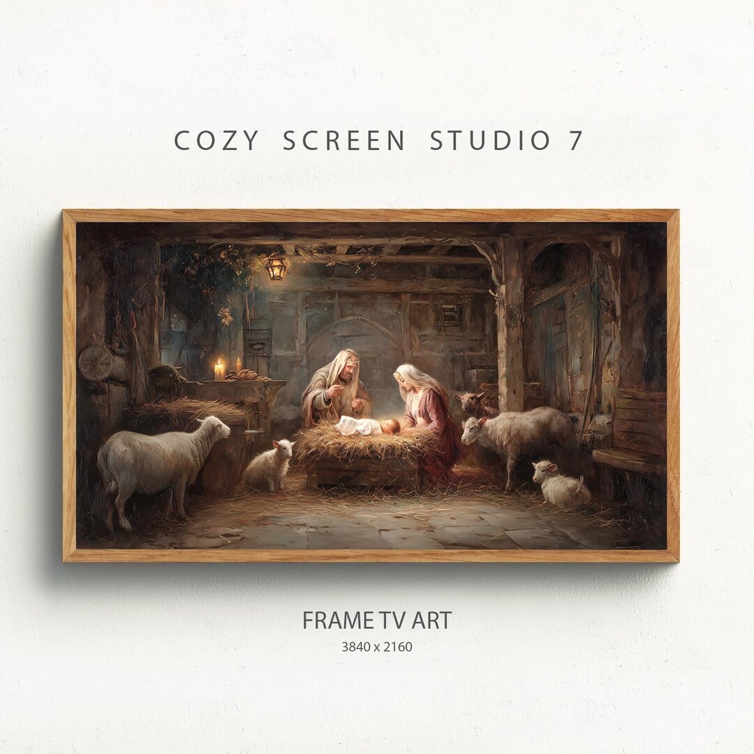 Vintage Nativity Scene Frame TV Art | Moody Christmas Impressionist ...