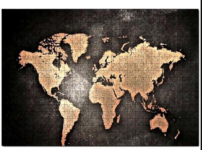 World Map Brown on Black Background 1000 Piece Jigsaw Puzzle Mdf(wood ...