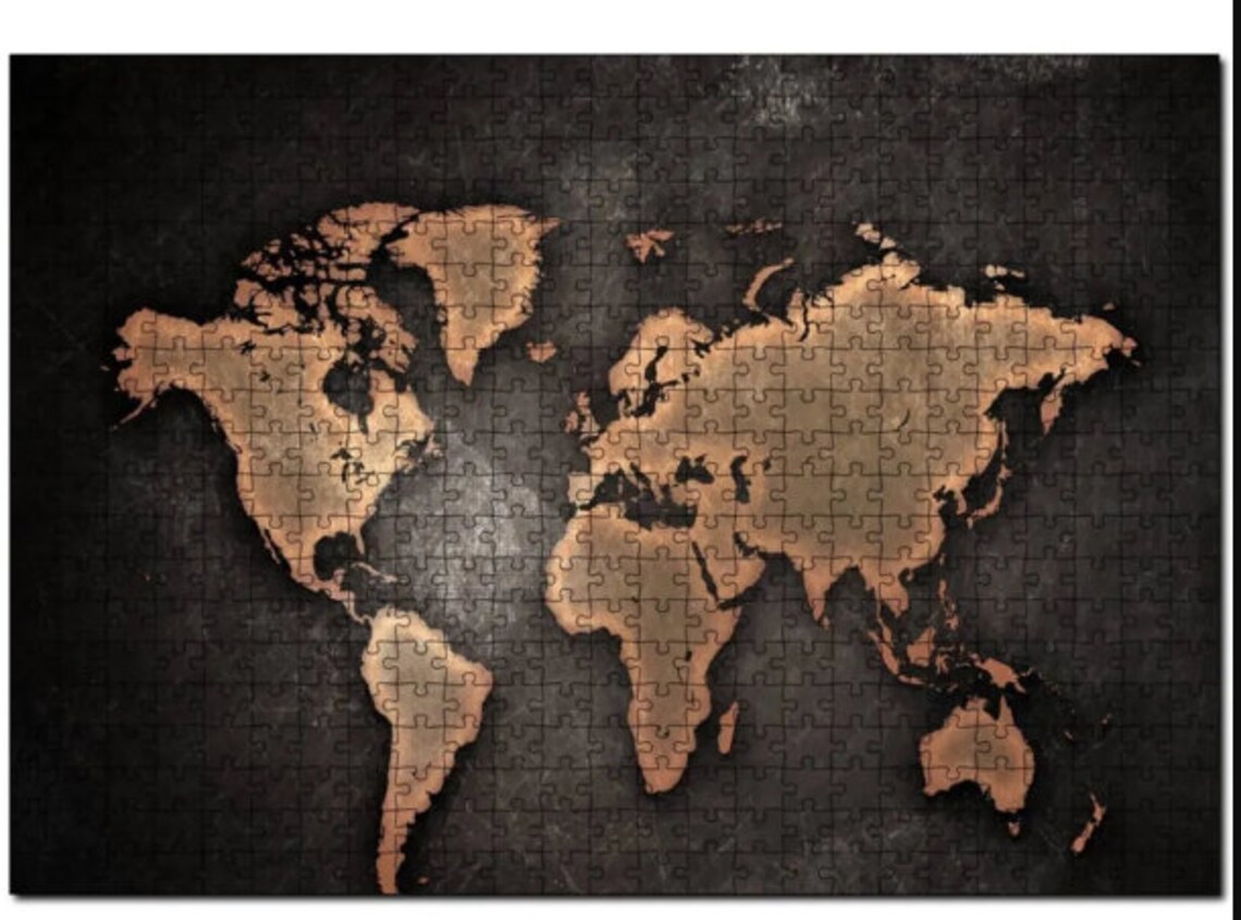 World Map Brown on Black Background 1000 Piece Jigsaw Puzzle Mdfwood - Etsy