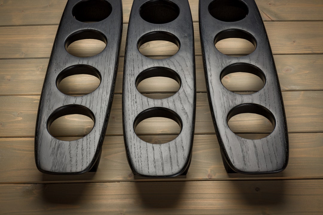 Red Oak Cocktail Drink Flight Tray, Stylish Tapered Wooden Flight Board ...