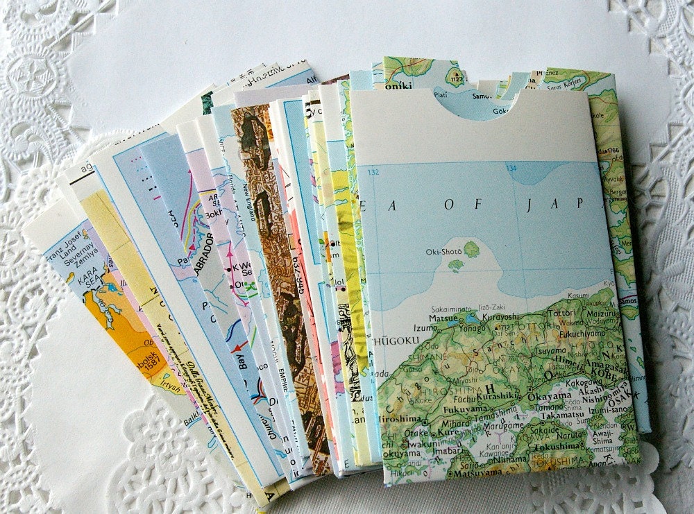 Handmade Map Envelopes: Gift Card Sleeves, Junk Journal Supply - Set of ...