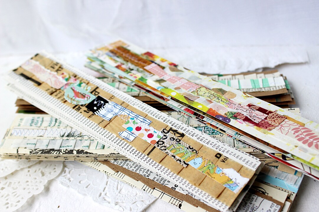 Stitched Paper Snippet Strips: Junk Journal Scrapbooking Supply - Etsy