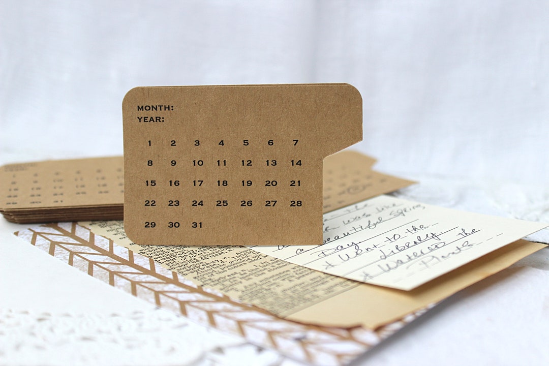 Junk Journal Supply, Mini Calendar, Scrapbook Supply, Days of the Month ...