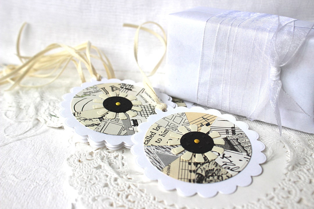 Book Page Tags, Gift Tags Set of 6, Embellished Papertags - Etsy
