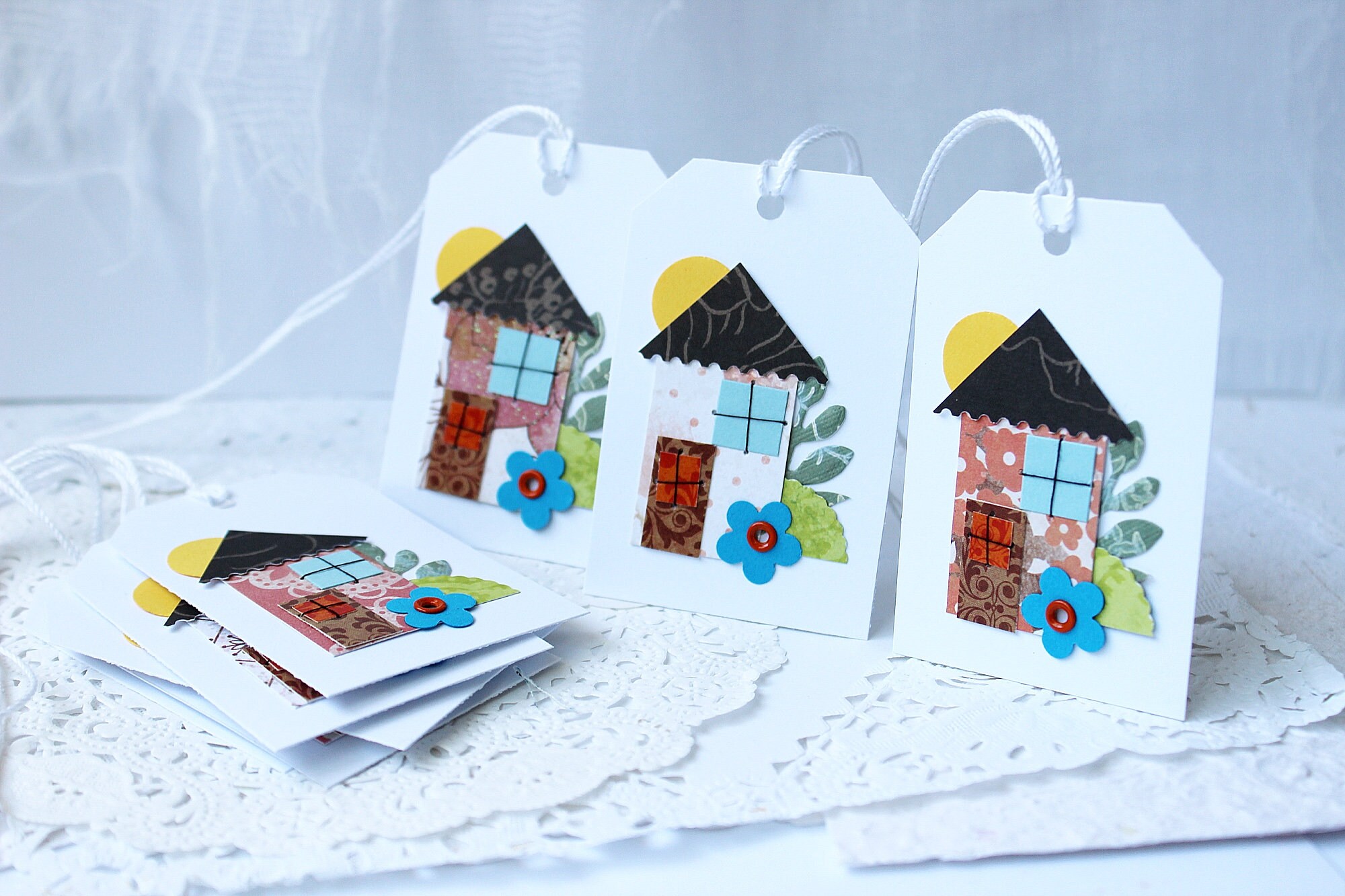 Home Gift Tags Gift Tags Set of 6 Embellished House Tags | Etsy