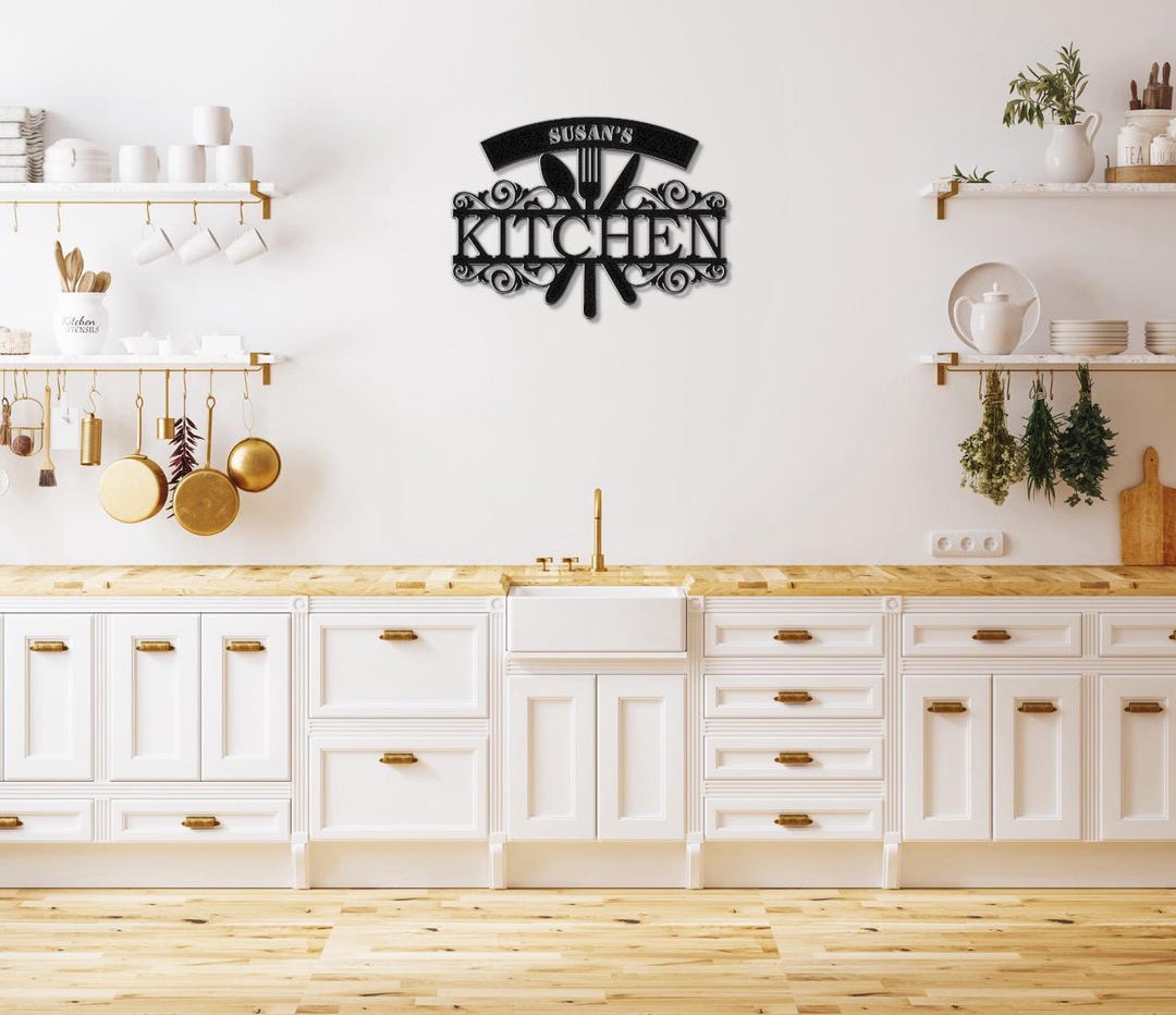 Personalized Kitchen Metal Wall Art Sign – Custom Name Design – Rustic ...