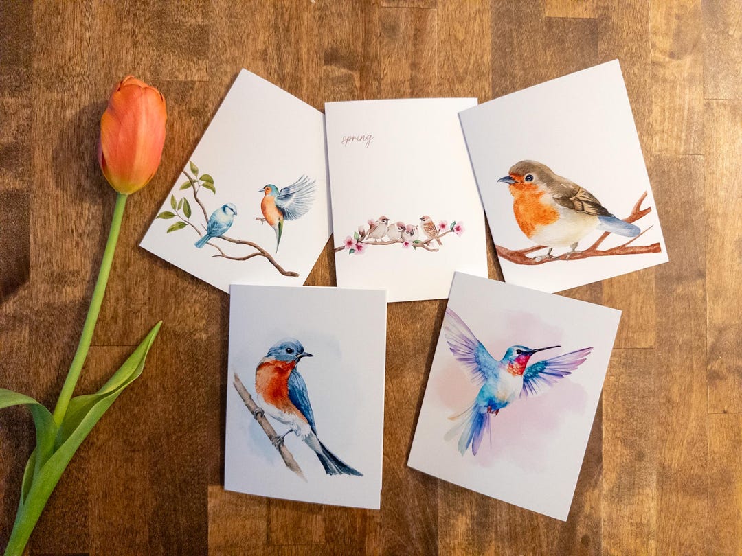 Spring Bird Watercolor Cards - Set of 10 Handmade Nature-inspired ...