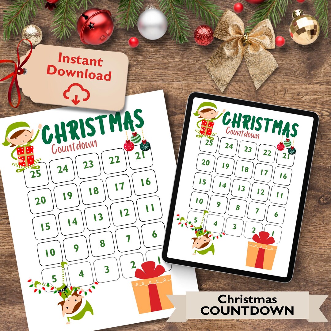 Elf Christmas Countdown Chart: Printable Holiday Advent Calendar (PDF ...