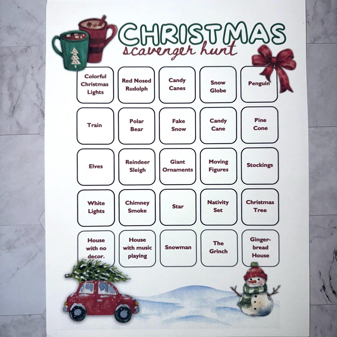 Printed Christmas Scavenger Hunt Activity Family Fun Game Outdoor Kid ...