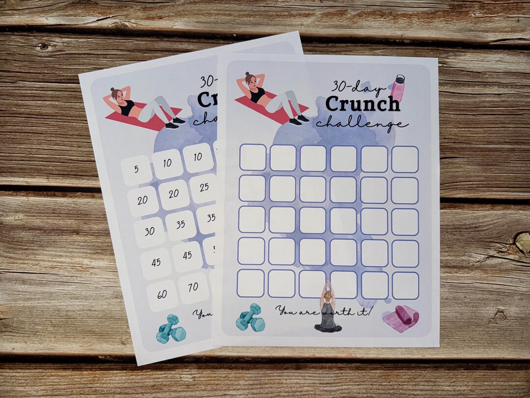 30 Day Crunch Sit-up Challenge Printable | Digital Fitness Calendar ...