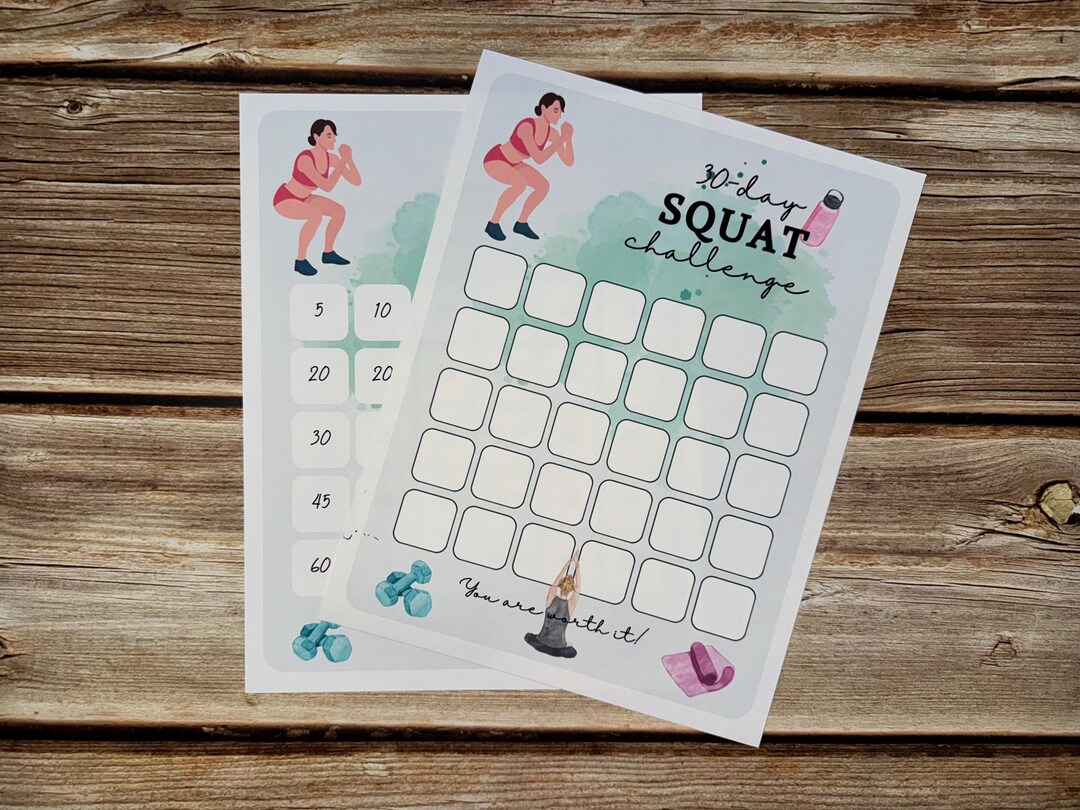 30 Day Crunch Squat Challenge Printable | Digital Fitness Calendar ...