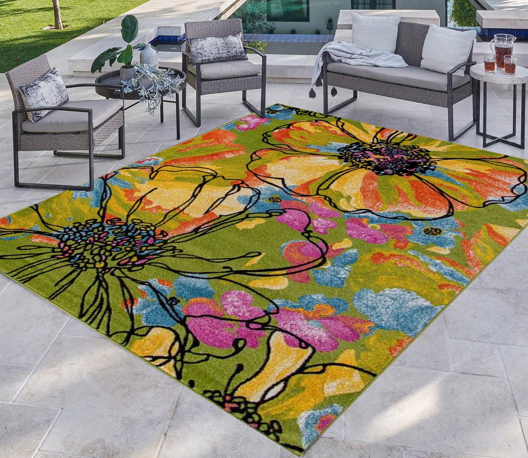 Outdoor Rug & Indoor Rug for Garden,flower Garden Rug, Poolside Rug ...