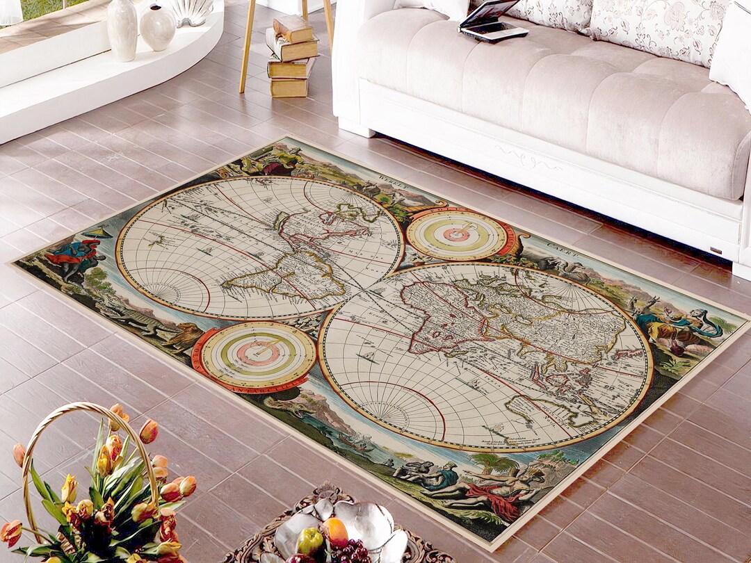 World Map Rug,retro Rug, Continents Map Rug, Home Decor Rug,map Rug ...