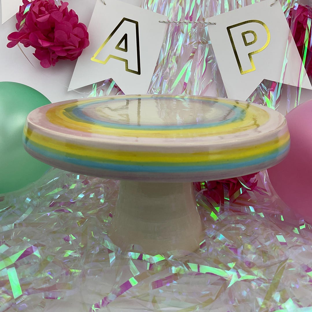 Pastel Rainbow Cake Stand 9 In. Ceramic 1 Tier - Etsy