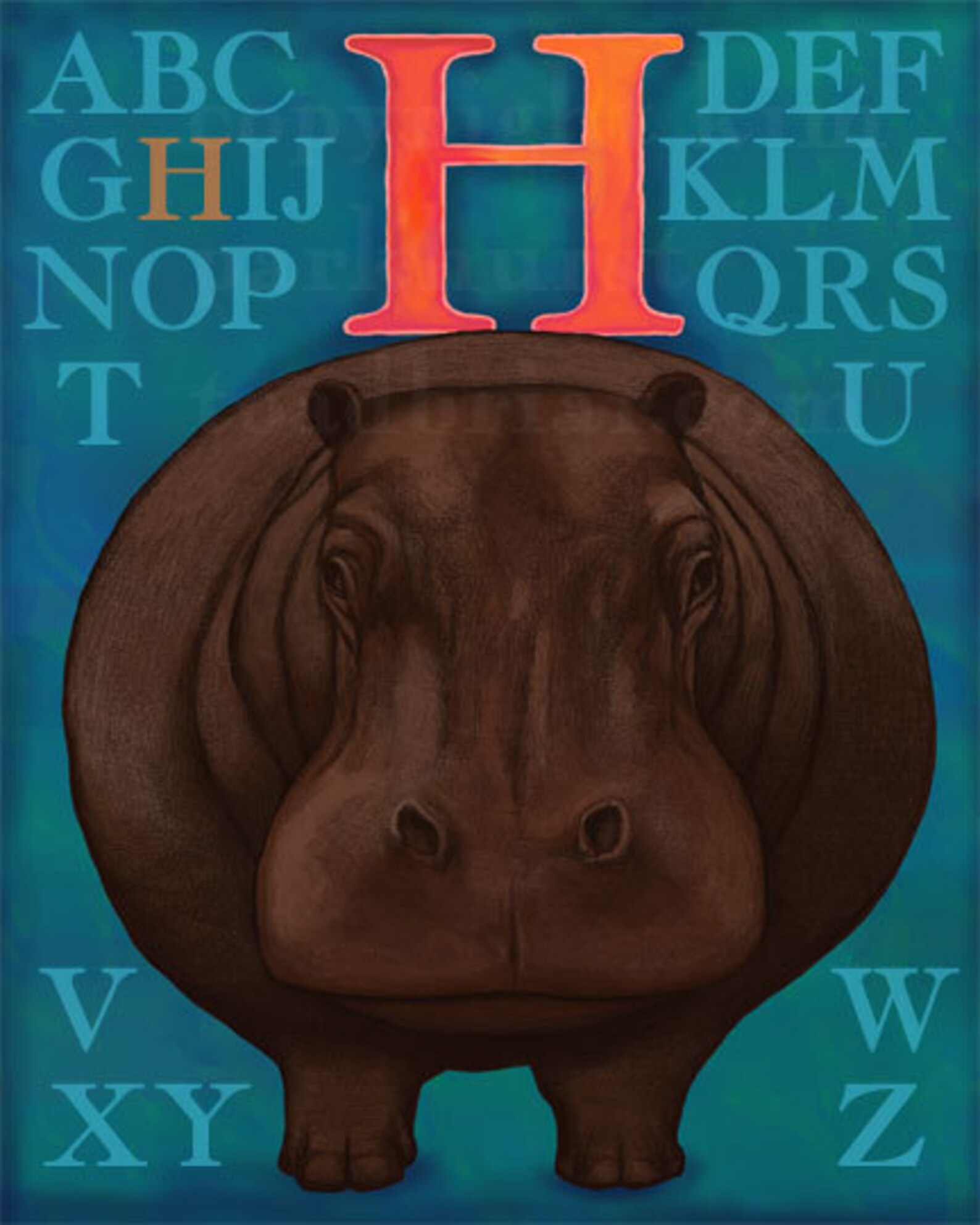 H Hippo Hippopotamus Alphabet Print 8x10 Signed - Etsy