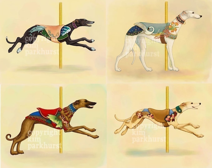 Carousel Greyhound Series Set of 4 Signed Prints - Etsy