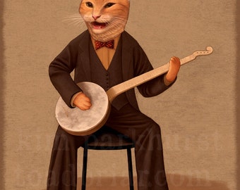 Banjo Cat | Etsy