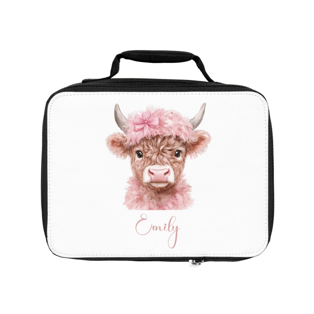 Personalized Pink Western Highland Cow Lunch Bag Stylish Insulated ...