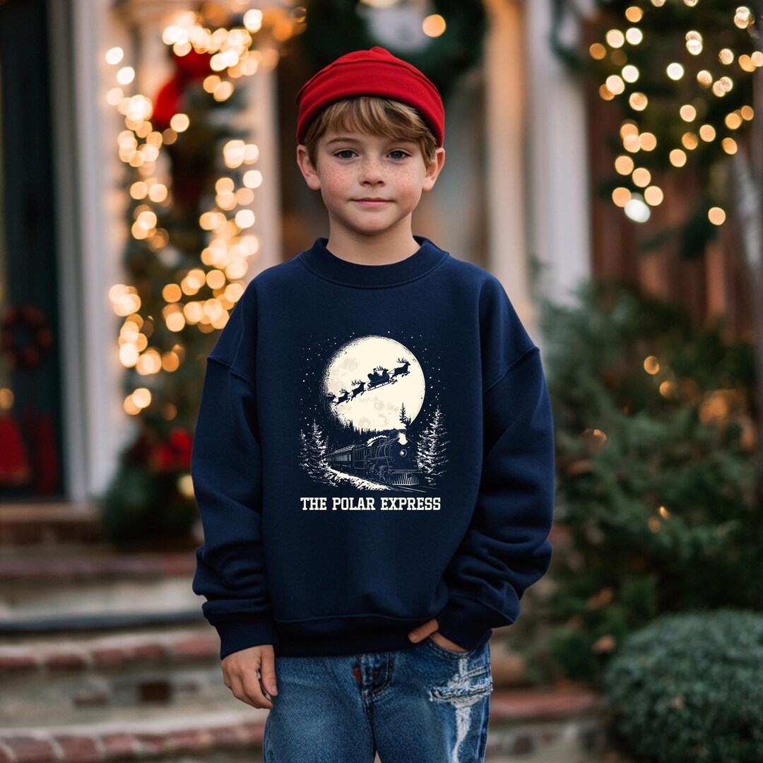 Polar Express Kids Sweatshirt: Santa’s Sleigh Full Moon Christmas ...