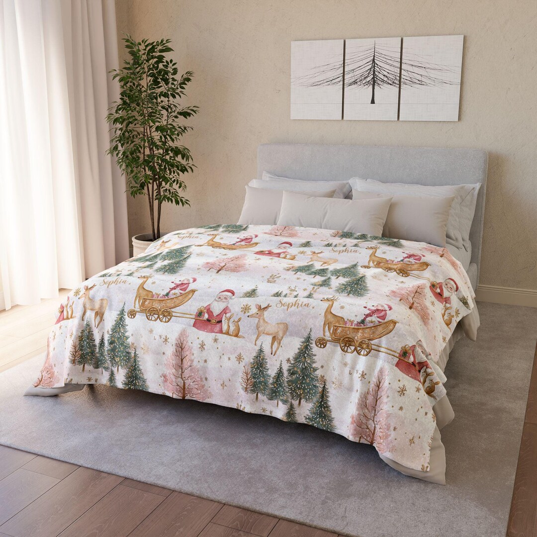 Personalized Winter Wonderland Blanket: Santa Sleigh, Christmas Trees ...