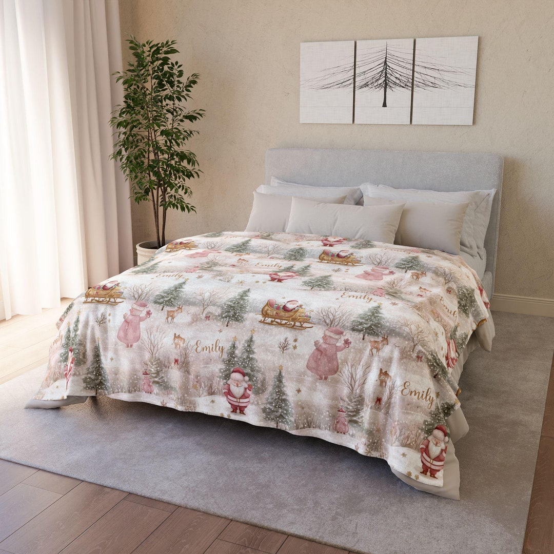Personalized Winter Wonderland Blanket: Soft Christmas Santa Sleigh ...