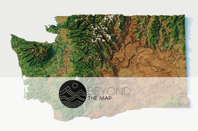 Washington Stylized Voxel Art Relief Map Map Art Cartography Minecraft ...