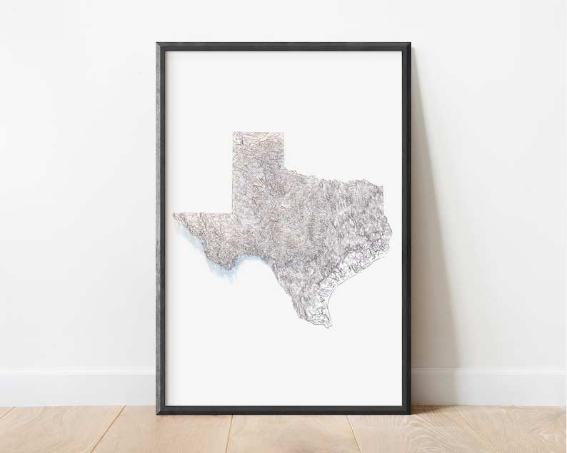 Texas Copper Wire Topography Relief Map | Stylized Map Art Cartography ...