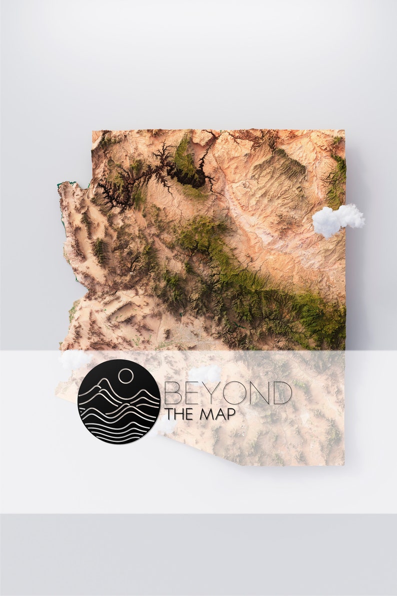 Arizona Stylized Satellite Relief Map | Map Art Cartography | Elevation ...