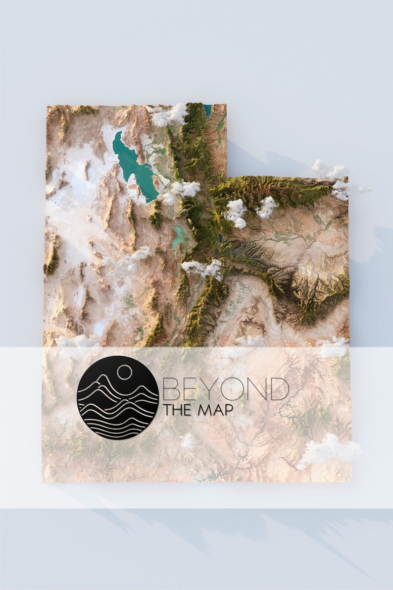 Utah Satellite Relief Map Stylized Art Cartography Elevation Terrain ...