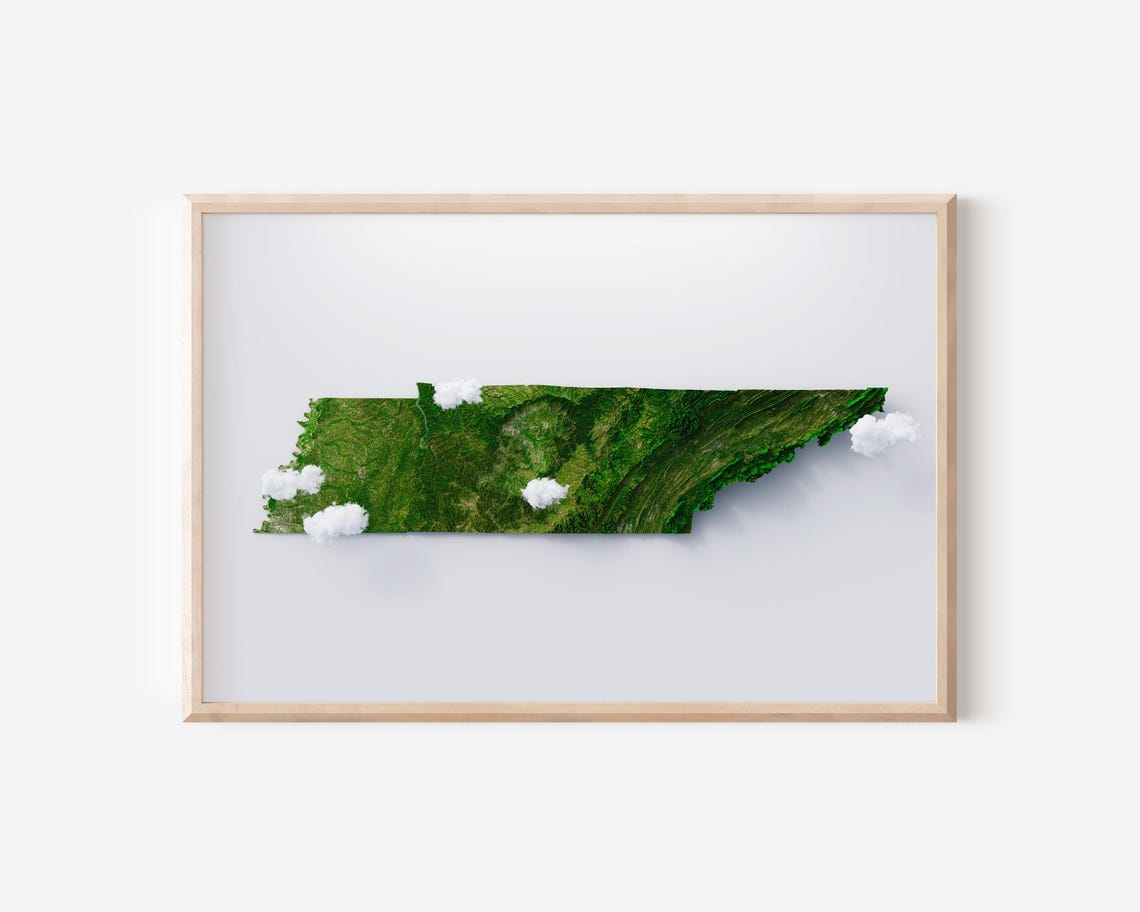 Tennessee Satellite Relief Wall Art Print | Stylized Map Art ...