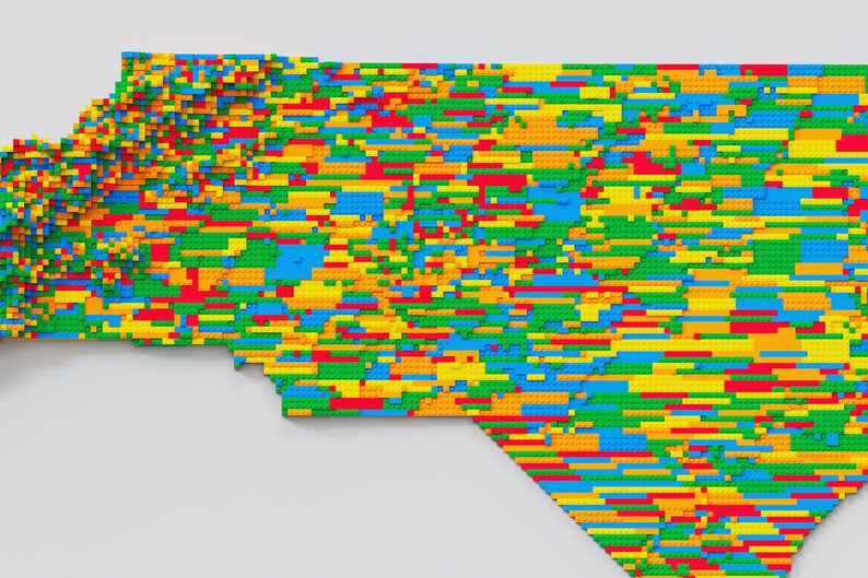 North Carolina Toy Brick Topography Relief Map Art Stylized Map Art ...
