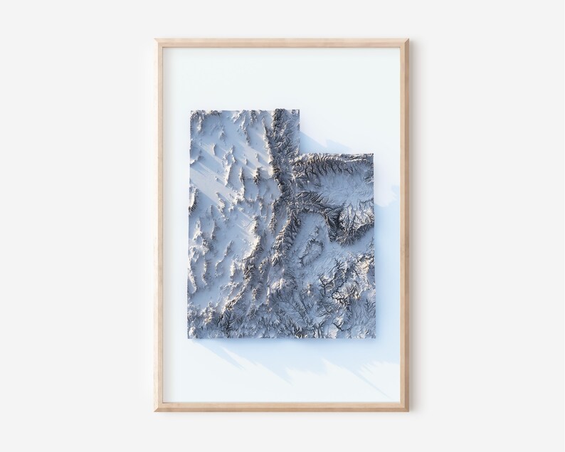 Utah Minimalist Relief Map Stylized Art Cartography Elevation Terrain ...