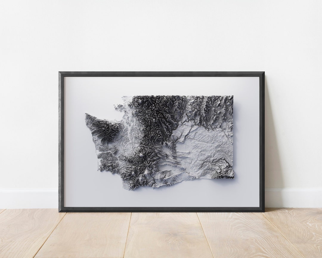 Washington Stylized Minimalist Relief | Map Art Cartography | Elevation ...