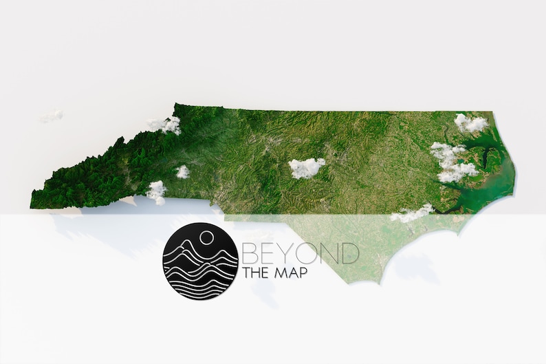 North Carolina Satellite Relief Print Stylized Map Art Cartography ...