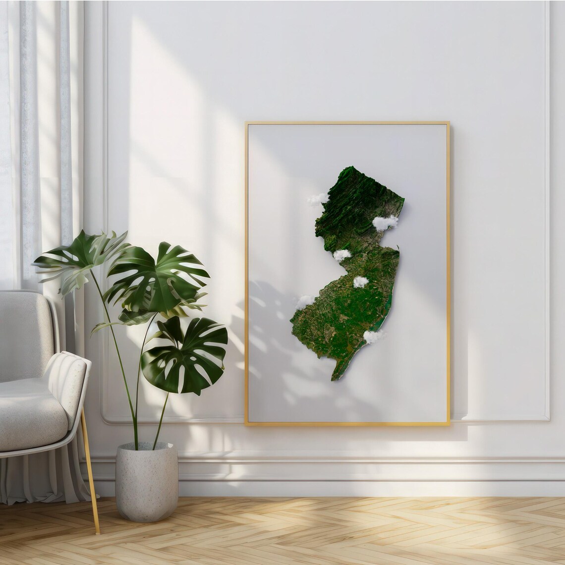 New Jersey Satellite Topography Relief Map Wall Art | Stylized ...